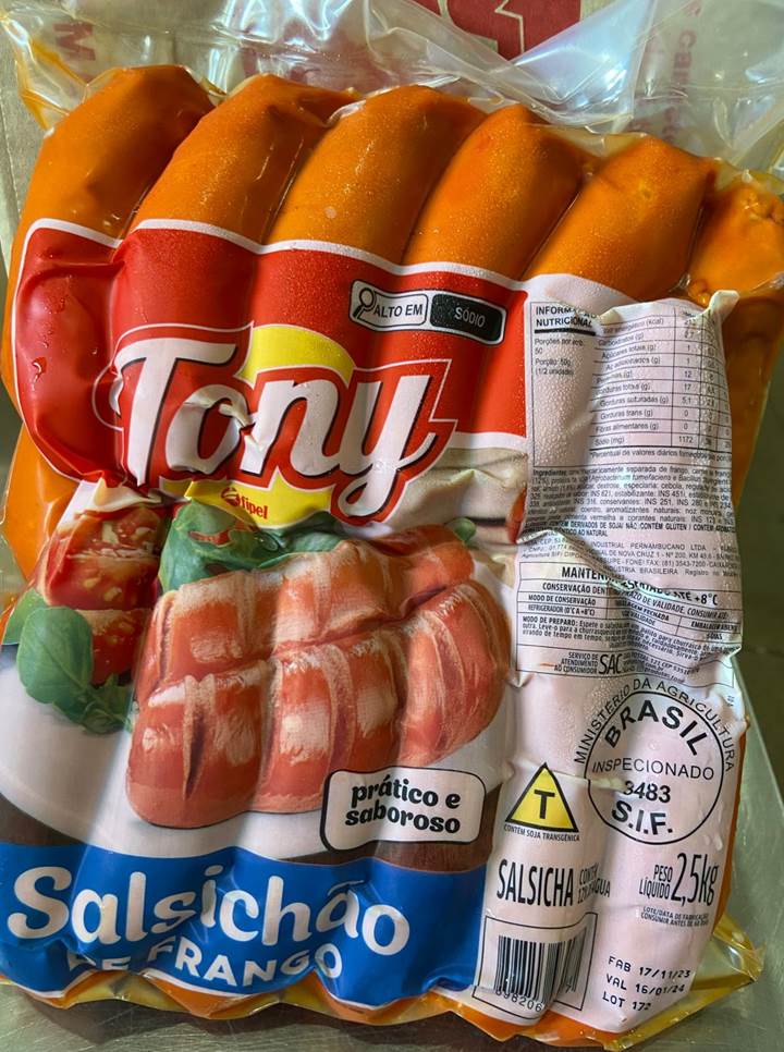 SALSICHAO DE FRANGO TONY CX 15KG | Distribuidora de Alimentos Online ...